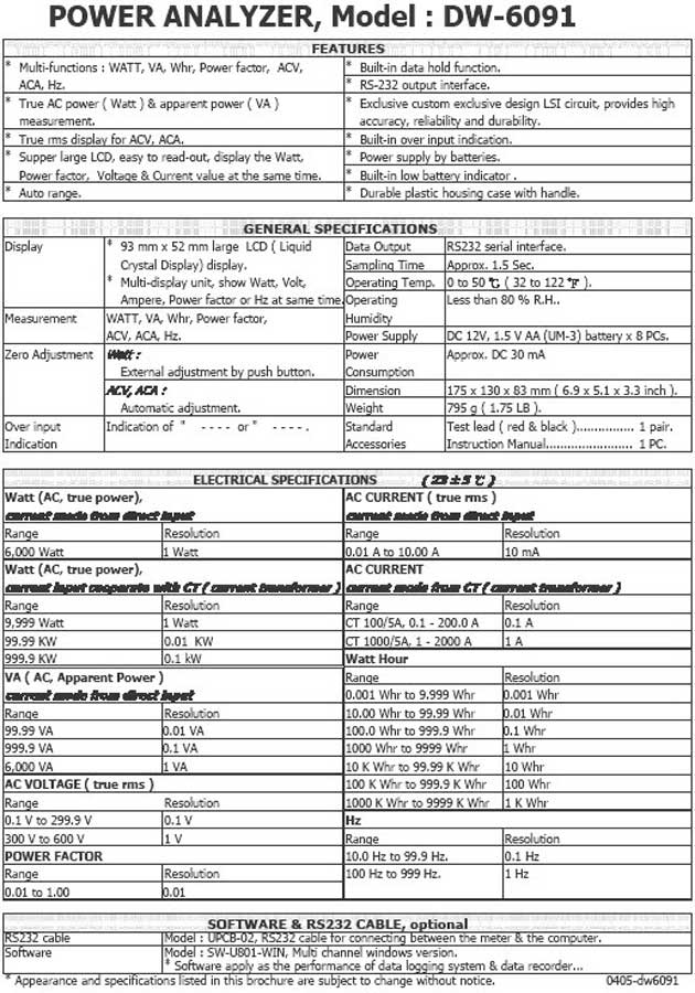 [DW-6091, POWER ANALYZER,전력분석계]